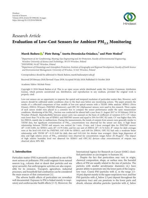 Pdf Evaluation Of Low Cost Sensors For Ambient Pm25 Monitoring