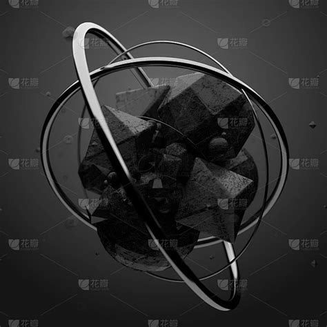 3d渲染抽象元素与金属圈周围。大理石和金属表面。素材 花瓣网