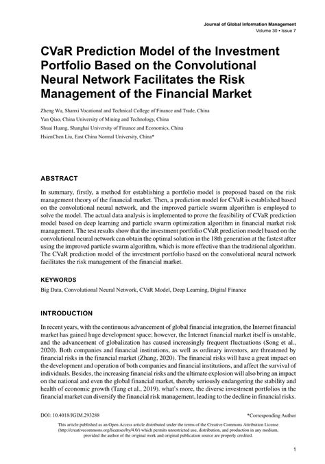 Pdf Cvar Prediction Model Of The Investment Portfolio Based On The