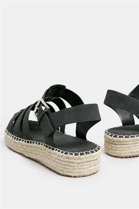 Black Flatform Gladiator Espadrilles In Extra Wide Eee Fit Yours Clothing