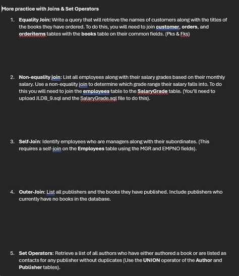 Solved More Practice With Joins And Set Operators1 ﻿equality
