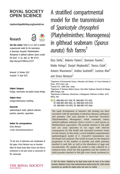 Pdf A Stratified Compartmental Model For The Transmission Of Sparicotyle Chrysophrii