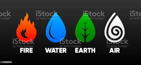 지구 공기 불 물 자연의 요소의 네 아이콘입니다 앱 개념에 대한 바람 공기 불 물 지구의 기호 디자인 벡터 그림입니다 물에 대한 스톡 벡터 아트 및 기타 이미지 Istock