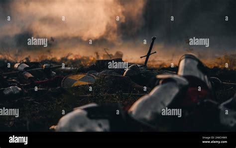 After Epic Battle Bodies Of Dead Massacred Medieval Knights Lying On