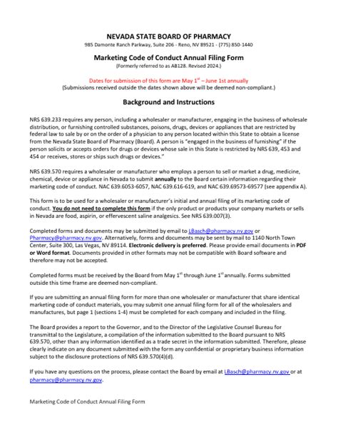 Nevada Marketing Code Of Conduct Annual Filing Form Download Printable Pdf 2023 — 2024