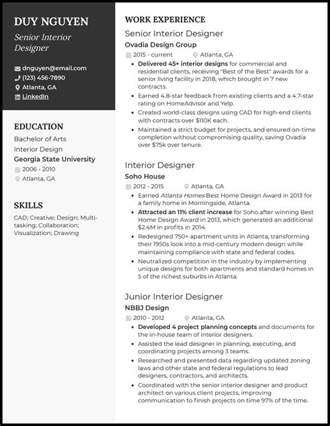 Interior Design Resume Samples Free Interior Design Resume Templates