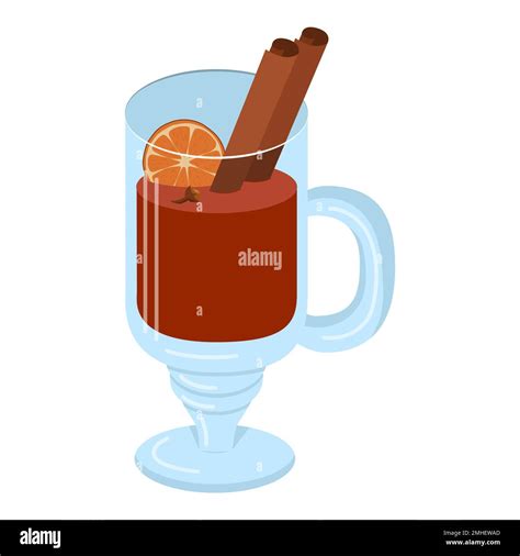 Mulled Wine In A Glass Cup Vector Illustration On A White Background