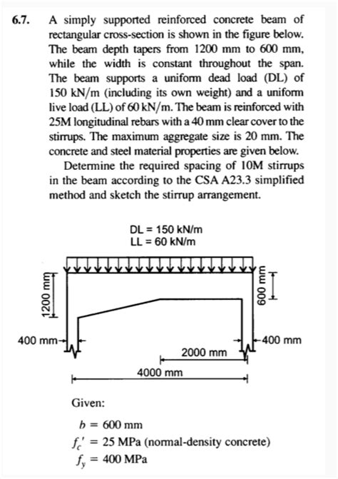 Solved 6 7 ﻿a Simply Supported Reinforced Concrete Beam