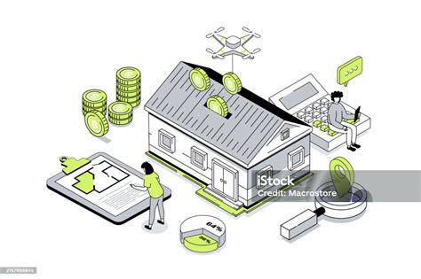Real Estate 3d Isometric Concept In Outline Isometry Design For Web