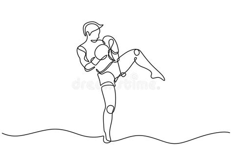 Kickboxing Continuous Line Drawing Vector Illustration Of A Man Kick Exercise Sport Theme