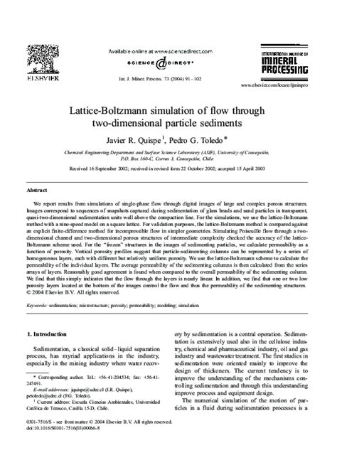 Pdf Lattice Boltzmann Simulation Of Flow Through Two Dimensional Particle Sediments Javier