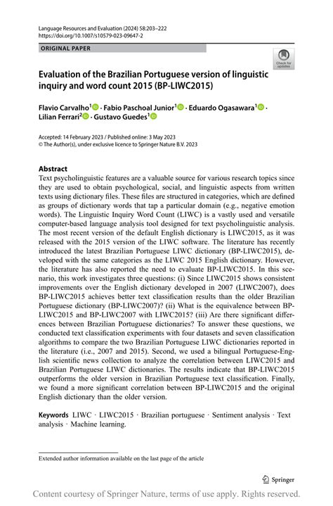 Evaluation Of The Brazilian Portuguese Version Of Linguistic Inquiry And Word Count 2015 Bp