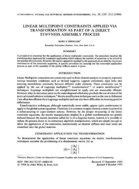 Pdf Linear Multipoint Constraints Applied Via Transformation As Part Of A Direct Stiffness