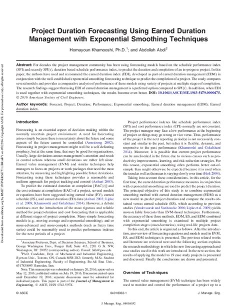 Pdf Project Duration Forecasting Using Earned Duration Management