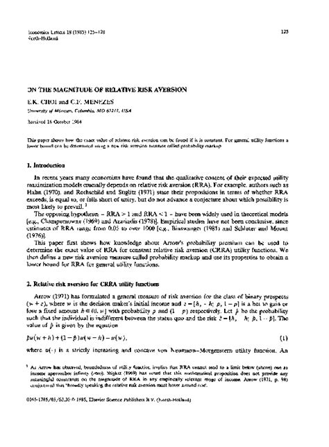Pdf On The Magnitude Of Relative Risk Aversion