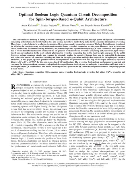 Pdf Optimal Boolean Logic Quantum Circuit Decomposition For Spin