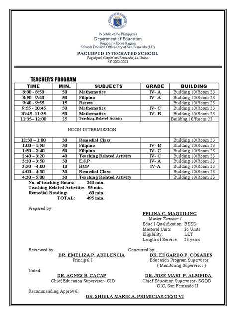 2022 2023 Teachers Program Felina Pdf