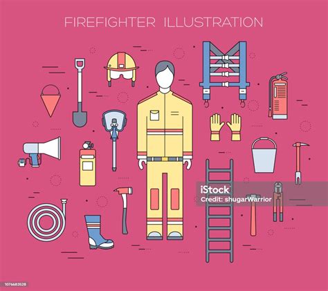 균일 하 고 첫 번째 소방 장비 세트와 악기 도움이 됩니다 평면 스타일 배경 개념에 다채로운 서식 파일 벡터 일러스트 레이 션