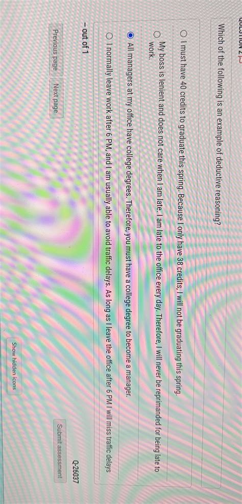 Solved Which Of The Following Is An Example Of Deductive Chegg