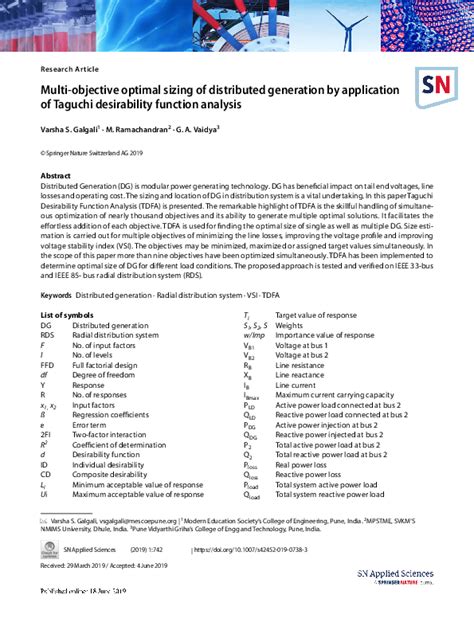 Pdf Multi Objective Optimal Sizing Of Distributed Generation By Application Of Taguchi