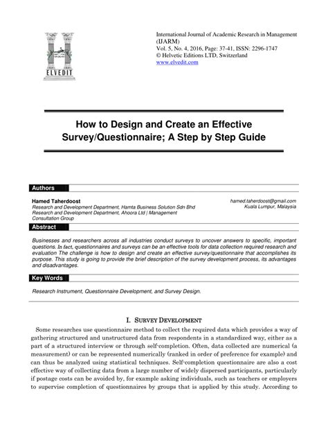 Pdf How To Design And Create An Effective Survey Questionnaire A Step By Step Guide