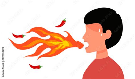 Man Eating Hot Spicy Food Concept Vector Illustration On White