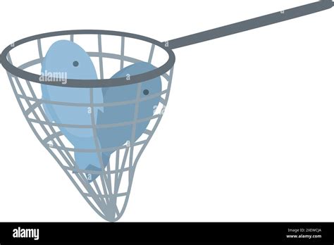 Fishing Net Catching Two Fish Icon In Cartoon Style Isolated On White Background Stock Vector