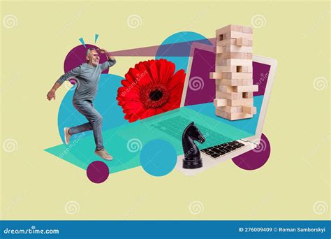 Creative Absurd 3d Collage Artwork Sketch Image Of Happy Positive Man