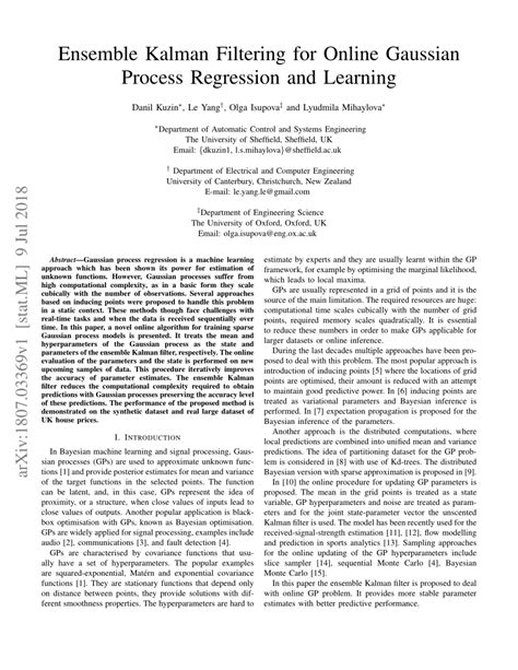 Pdf Ensemble Kalman Filtering For Online Gaussian Process Regression And Learning