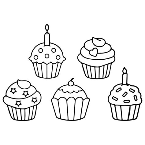 어린이 색칠 공부 페이지 귀여운 컵 케이크 벡터 일러스트 레이 션 Eps 이미지 프리미엄 벡터