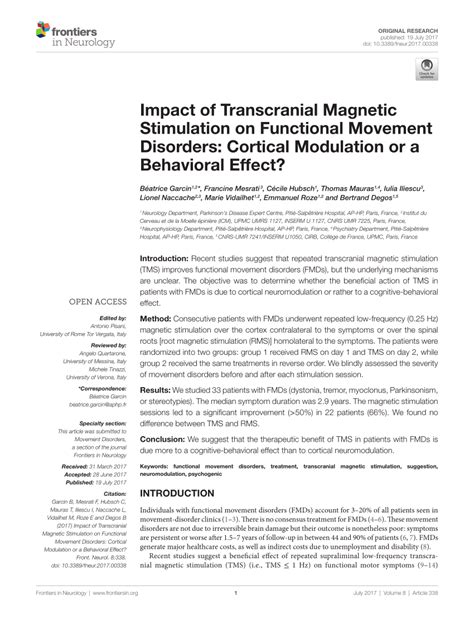 Pdf Impact Of Transcranial Magnetic Stimulation On Functional Movement Disorders Cortical