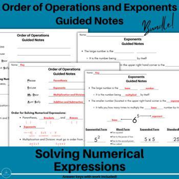 Order Of Operations Exponents Guided Notes Pemdas Numerical