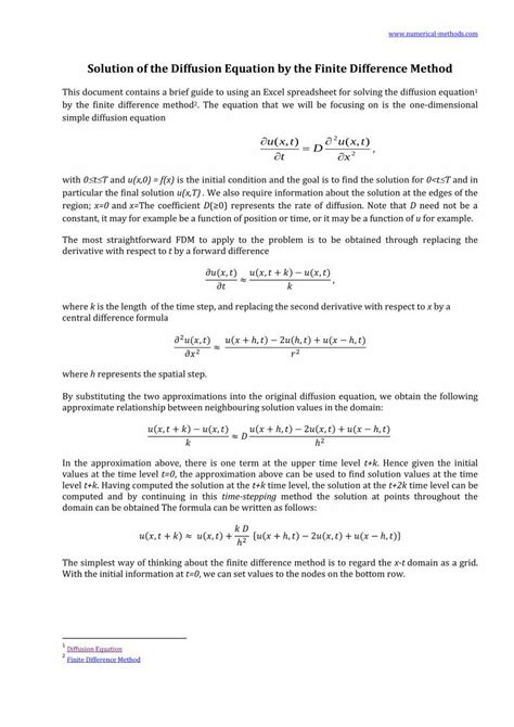 PDF Solution Of The Diffusion Equation By The Finite Difference Method DOKUMEN TIPS