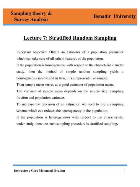 Lecture 7 Pdf Sampling Statistics Stratified Sampling