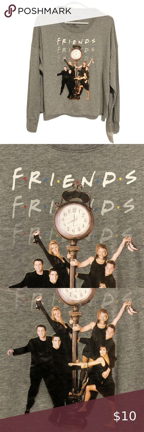 Friends Tv Show Cropped 90s Cast Graphic Long Sleeved Shirt New Women Large Long Sleeve