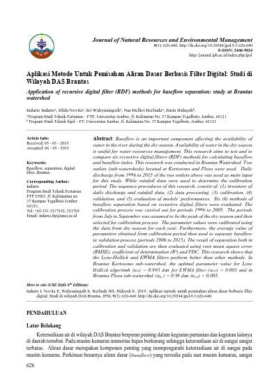 Application Of Recursive Digital Filter Rdf Methods For Baseflow