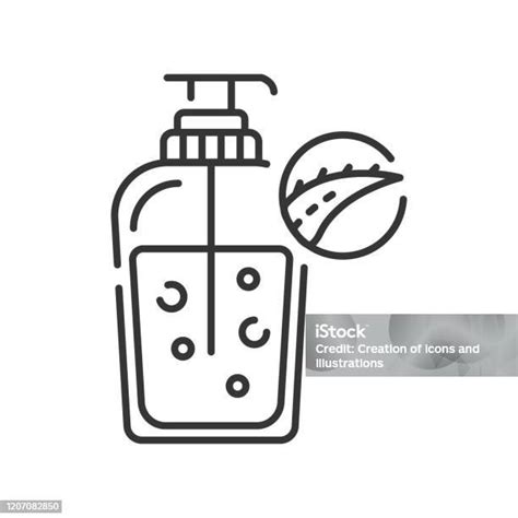 알로에 젤 비누 블랙 라인 아이콘입니다 알로에 추출물이함유된 액체 비누 세균과 박테리아를 제거합니다 웹 페이지 모바일 앱