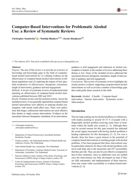 Pdf Computer Based Interventions For Problematic Alcohol Use A