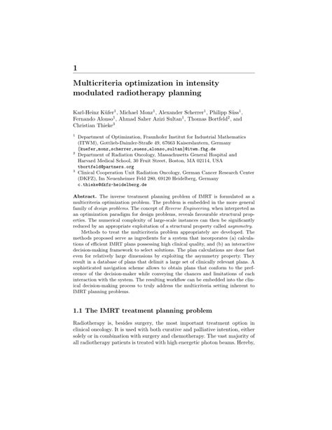 Pdf Multicriteria Optimization In Intensity Modulated Radiotherapy Planning