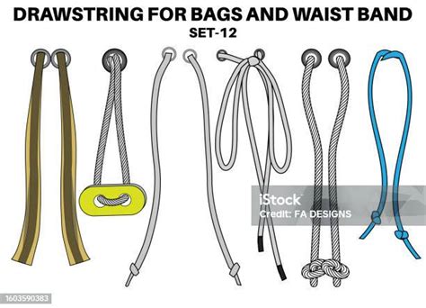 드로우 스트링 코드 플랫 스케치 벡터 일러스트 레이터 허리 밴드 가방 신발 재킷 반바지 바지 드레스 의류 당기거나 조일 의류 용