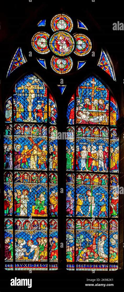 Gothic Stained Glass Of The Strasbourg Cathedral Or The Cathedral Of