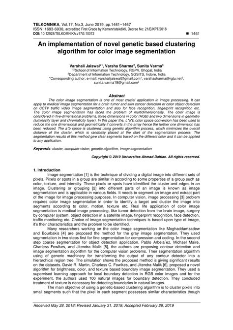 Pdf An Implementation Of Novel Genetic Based Clustering Algorithm For Color Image Segmentation