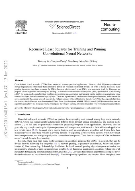 Recursive Least Squares For Training And Pruning Convolutional Neural Networks Deepai