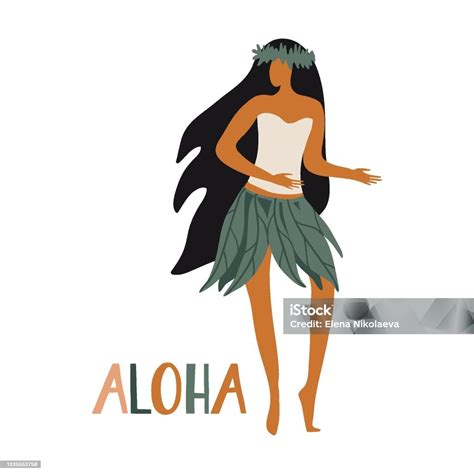 Gadis Hawaii Menari Hula Dengan Pakaian Tradisional Ilustrasi Stok
