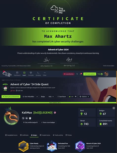 Max A On Linkedin Tryhackme Adventofcyber2024 Cybersecurity Continuouslearning