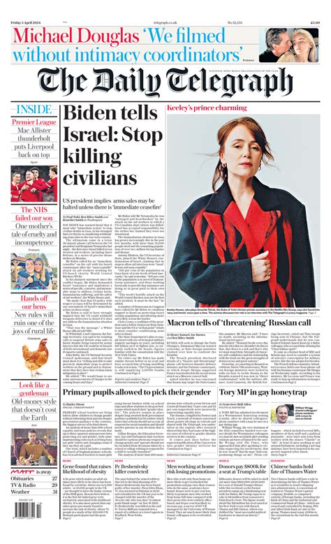 Daily Telegraph Front Page 5th Of April 2024 Tomorrows Papers Today