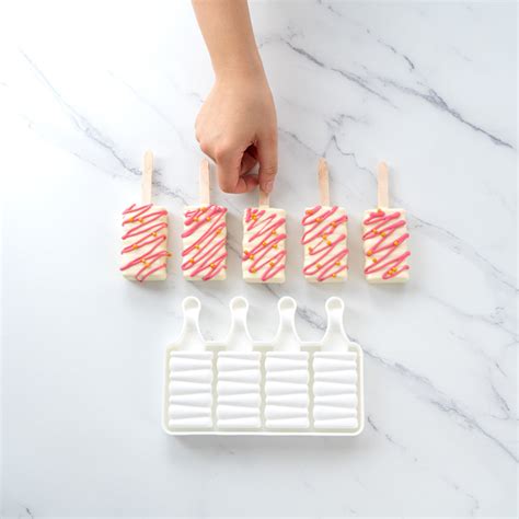 Pastry Tek Silicone Rectangle Popsicle Mold 4 Compartment 10 Count Box