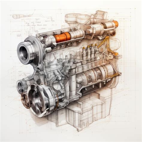 Premium AI Image Engine Block An Industrial Design Sketch Unveiling The Essence Of Power