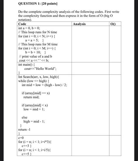 Solved QUESTION 1 20 Points Do The Complete Complexity Chegg