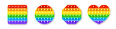 컬러풀한 실리콘 안티 스트레스 팝 그것은 흰색 배경에 고립 된 장난감 아이들을위한 트렌디 한 감각 게임 밝은 색상의 터지는 거품